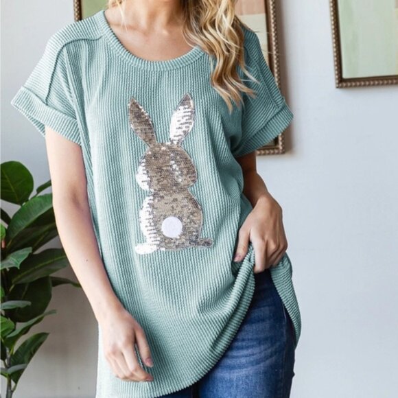 HEIMISH USA | Tops | Plus Short Sleeve Solid Urban Ribb Top With Rabbit ...